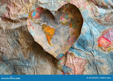 A Heart Shaped Piece Of Paper Adorned With A Detailed Map Of The World A Journey Of Love