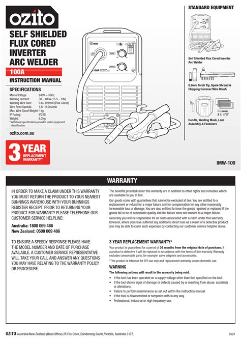 ozito imw 100 self shielded flux cored inverter arc welder 60 off