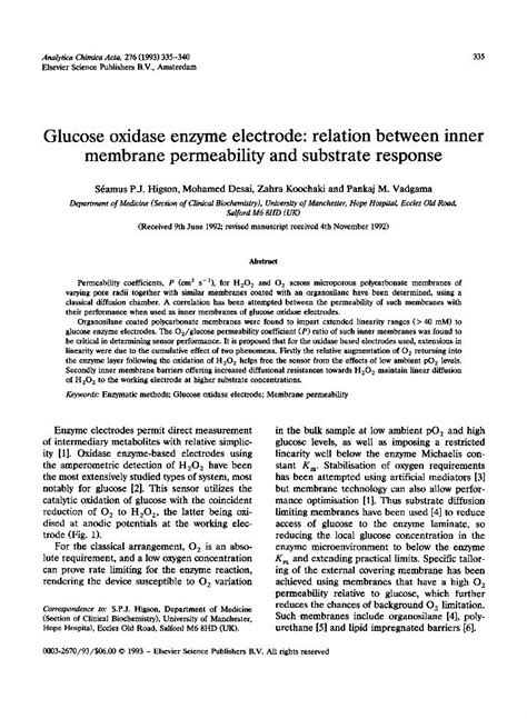 Pdf Glucose Oxidase Enzyme Electrode Relation Between Inner Membrane Permeability And