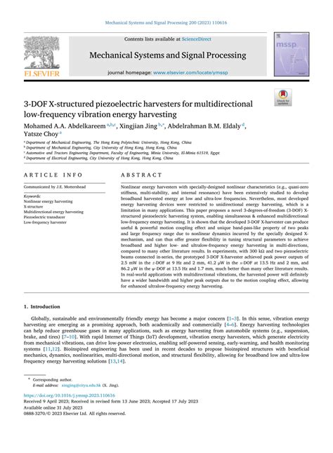 Pdf 3 Dof X Structured Piezoelectric Harvesters For Multidirectional Low Frequency Vibration