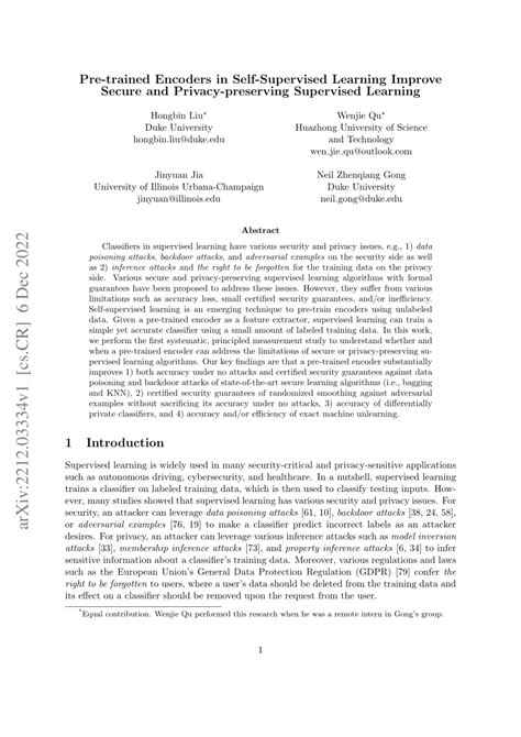 Pdf Pre Trained Encoders In Self Supervised Learning Improve Secure And Privacy Preserving