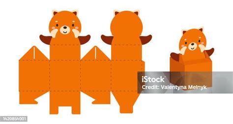 간단한 포장은 과자 사탕 작은 선물을위한 상자 빨간 팬더 디자인을 선호합니다 모든 목적을위한 파티 패키지 템플릿 생일 베이비 샤워 인쇄 잘라내기 접기 접착제 벡터 스톡