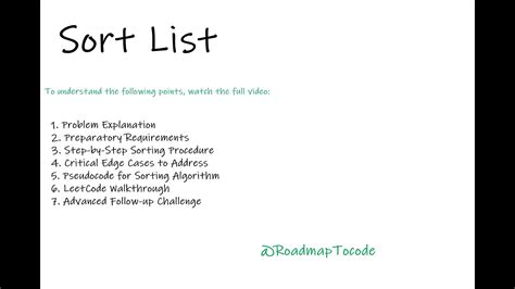 Sort List Explained With Merge Sort Leetcode 148 Roadmaptocode Youtube