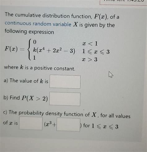 Solved The Cumulative Distribution Function F X Of A