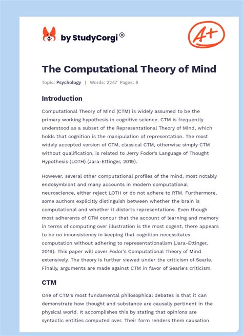 the computational theory of mind free essay example
