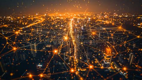 Abstract Digital Network Background With Glowing Connections And Polygonal Lines Stock