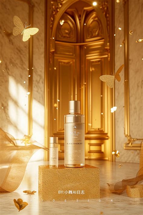 Ai 摄影！9 组护肤品蝴蝶飞金色高级感场景摄影（附提示词） 花瓣网