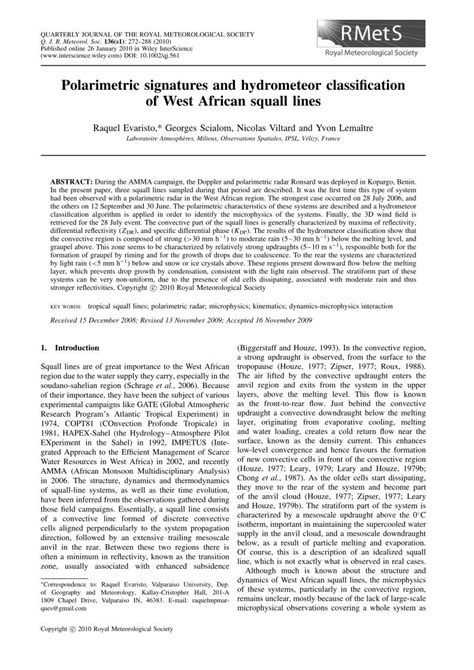 Pdf Polarimetric Signatures And Hydrometeor Classification Of West African Squall Lines