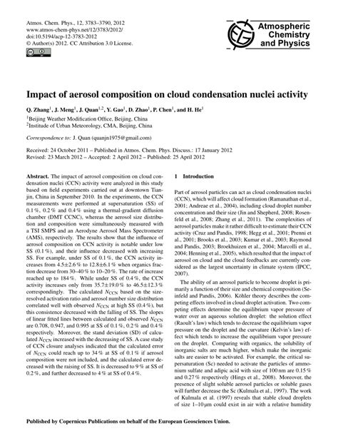 Pdf Impact Of Aerosol Composition On Cloud Condensation Nuclei Activity
