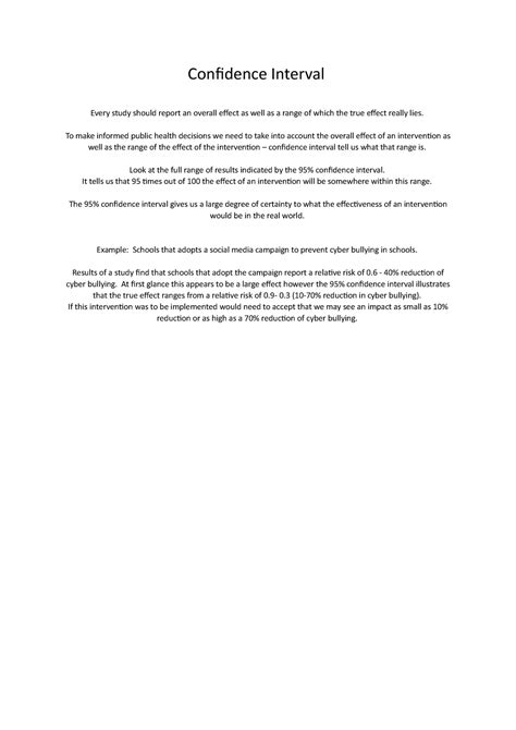 Confidence Interval Lecture Notes Confidence Interval Every Study Should Report An Overall