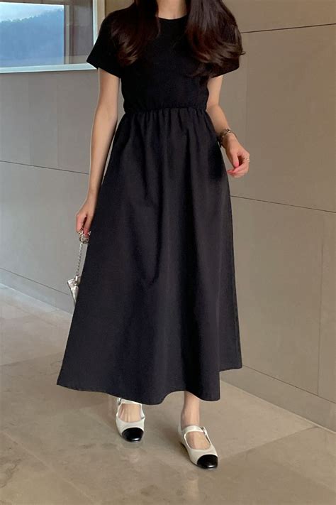 레이어드 롱원피스 봄 면원피스 간절기 반팔 바스락 Ops