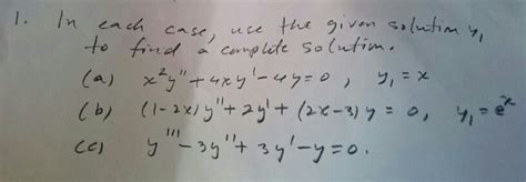solved in each case use the given solution y1 to find a