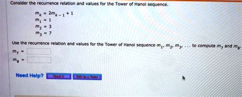 solved consider the recurrence relation and values for the tower of