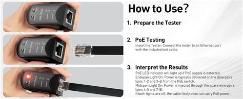Vcelink Poe Tester With Testing Cable Power Over Ethernet Status Detector For Mid Span Or End