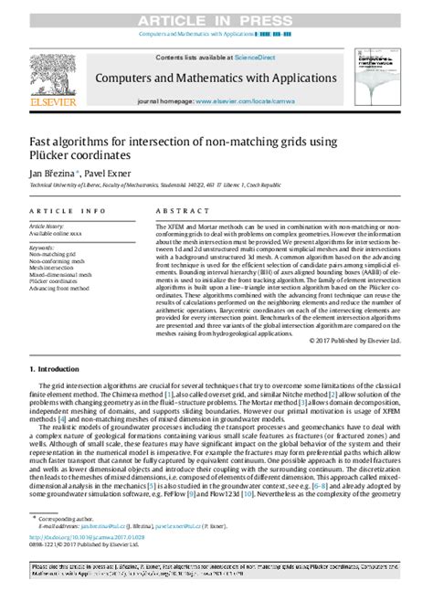 Pdf Fast Algorithms For Intersection Of Non Matching Grids Using Plücker Coordinates