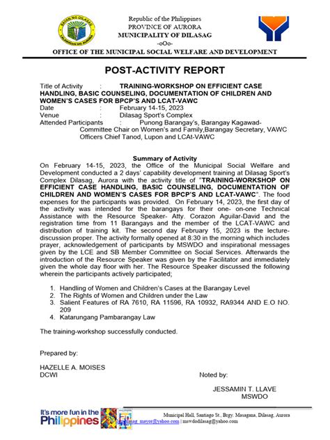 Post Activity Report Bcpc Lcat 2023 Pdf Philippines