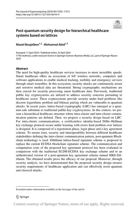 Post Quantum Security Design For Hierarchical Healthcare Systems Based