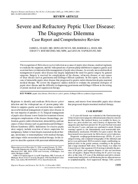 Pdf Severe And Refractory Peptic Ulcer Disease The Diagnostic Dilemma
