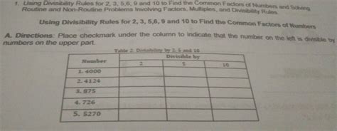 solved 1 using divisibility rules for 2 3 5 6 9 and 10 to find