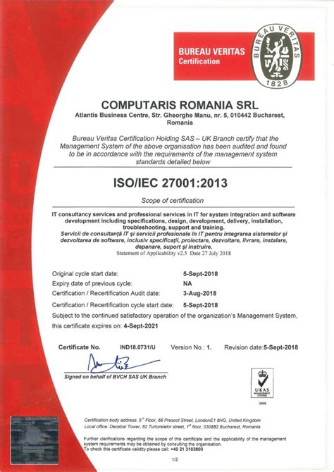Iso 27001 2013 Certificate 2018 Page 1 R Systems