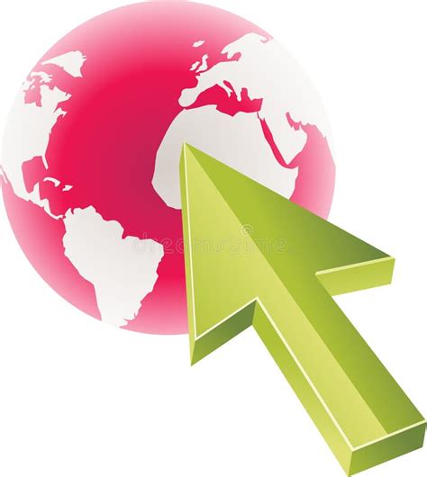 Green Mouse Cursor Arrow Click Is Pointing To Pink Earth Map Globe Vector Concept Colored Icon
