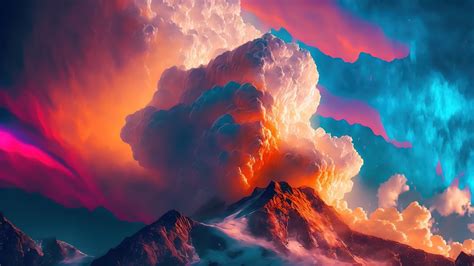 Nubes Coloridas Sobre Montaña Arte Digital Fondo De Pantalla 4k Hd Id11324