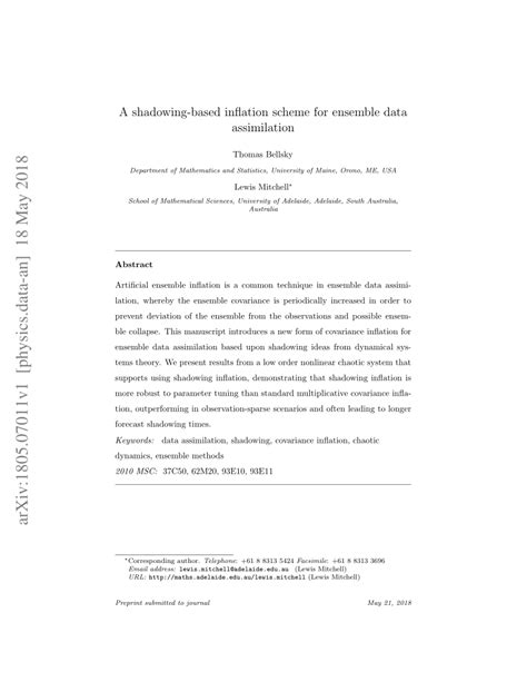 Pdf A Shadowing Based Inflation Scheme For Ensemble Data Assimilation