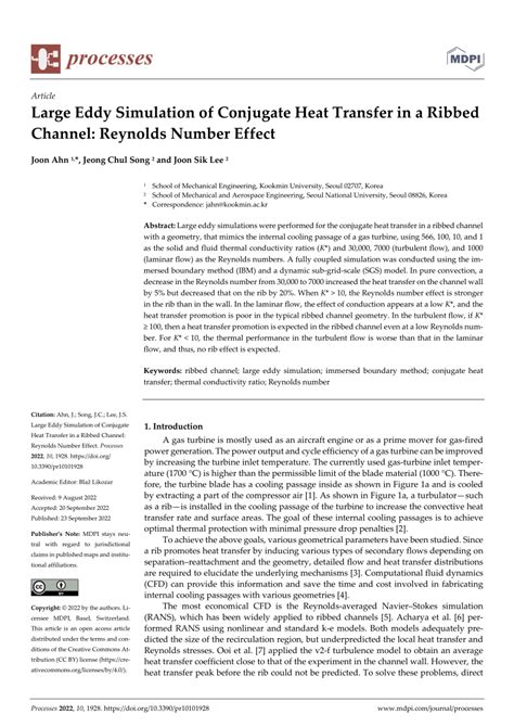 Pdf Large Eddy Simulation Of Conjugate Heat Transfer In A Ribbed