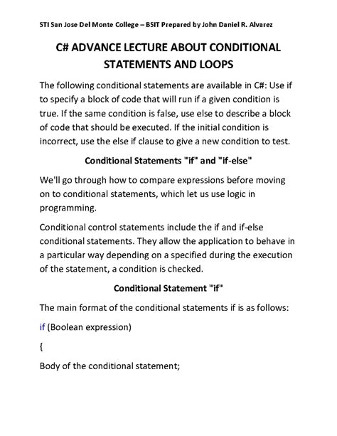 C Sharp Advance Lecture About Conditional Statements And Loops C