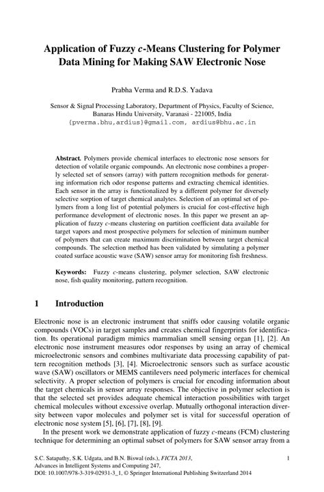 Pdf Application Of Fuzzy C Means Clustering For Polymer Data Mining For Making Saw Electronic Nose
