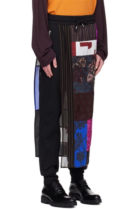 Dries Van Noten Black Patchwork Overlay Lounge Pants Grailed