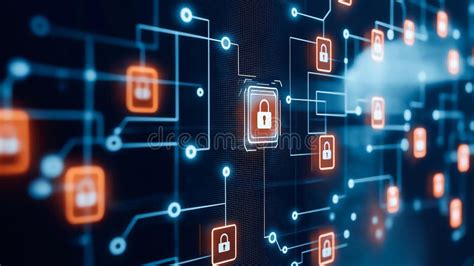 Abstract Digital Network With Interconnected Locks Symbolizing