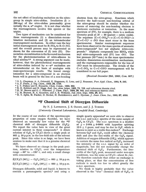 19f Chemical Shift Of Dioxygen Difluoride Chemical Communications