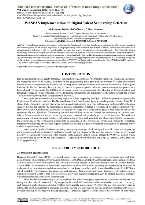Pdf Waspas Implementation On Digital Talent Scholarship Selection