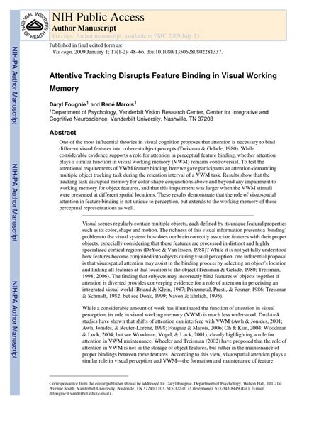 [pdf] attentive tracking disrupts feature binding in visual working memory