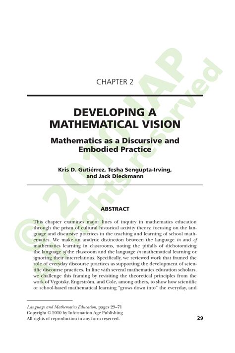 pdf developing a mathematical vision mathematics as a discursive and
