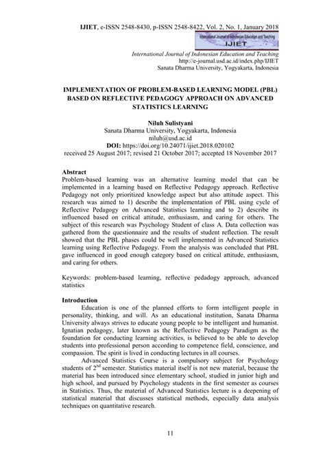 pdf implementation of problem based learning model pbl based on