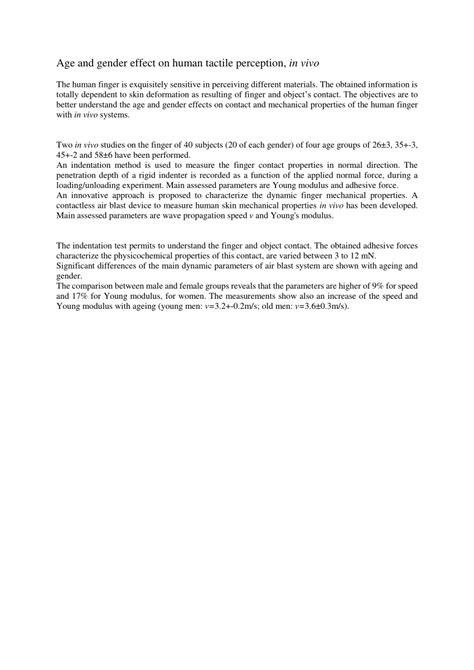 Pdf Age And Gender Effect On Human Tactile Perception In Vivo