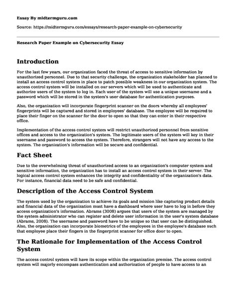 📌 Research Paper Example On Cybersecurity Free Essay Term Paper