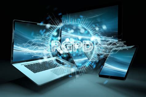 digital gdpr interface over tech devices 3d rendering stock