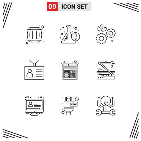 Group Of 9 Outlines Signs And Symbols For Browser Retro Television