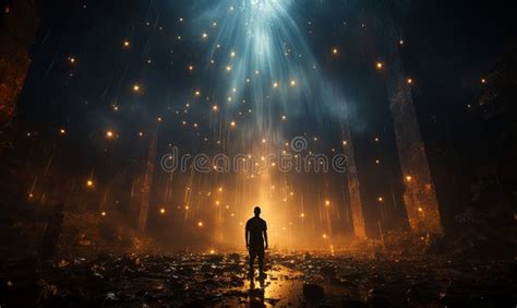 Man Standing In Forest At Night Stock Image Image Of Mystery Nocturnal 311177937