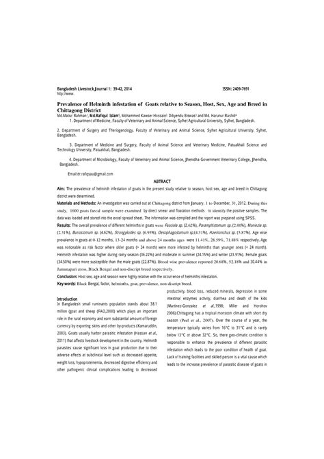 Pdf Prevalence Of Helminth Infestation Of Goats Relative To Season