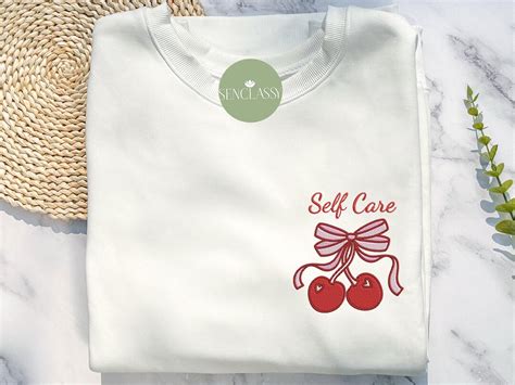Self Care Cherry Coquette Bow Embroidered Sweatshirt Mental Health