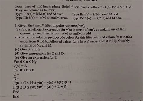 Solved Four Types Of FIR Linear Phase Digital Filters Have Chegg Com
