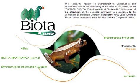 homepage of the biota fapesp program with links to all the major