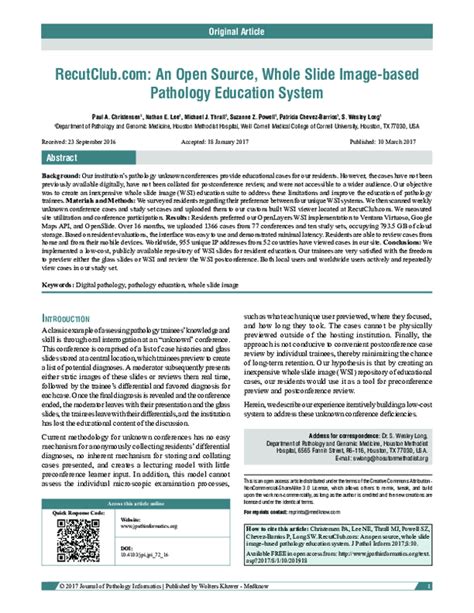 Pdf An Open Source Whole Slide Image Based Pathology Education System Nathan