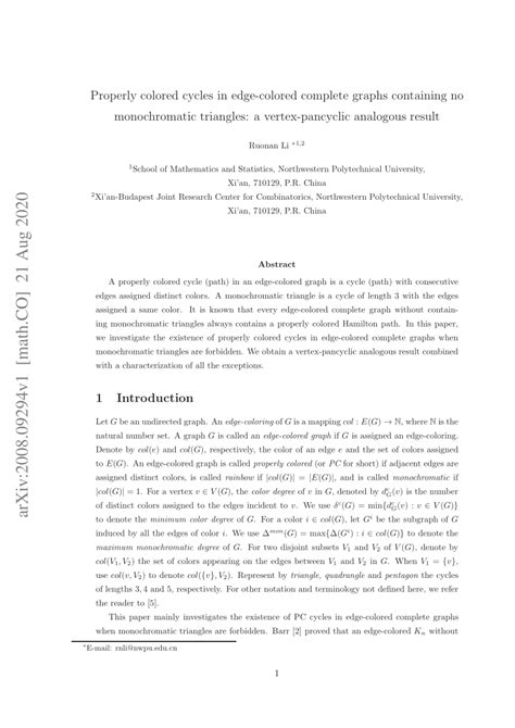 Pdf Properly Colored Cycles In Edge Colored Complete Graphs Containing No Monochromatic