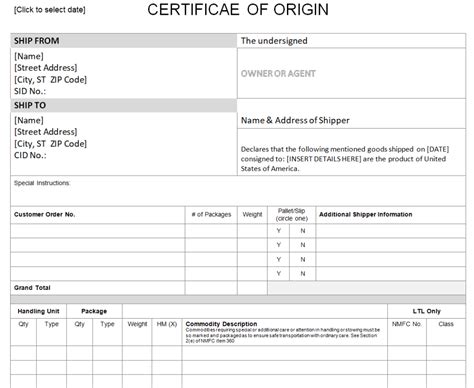 Template Of Certificate Of Origin
