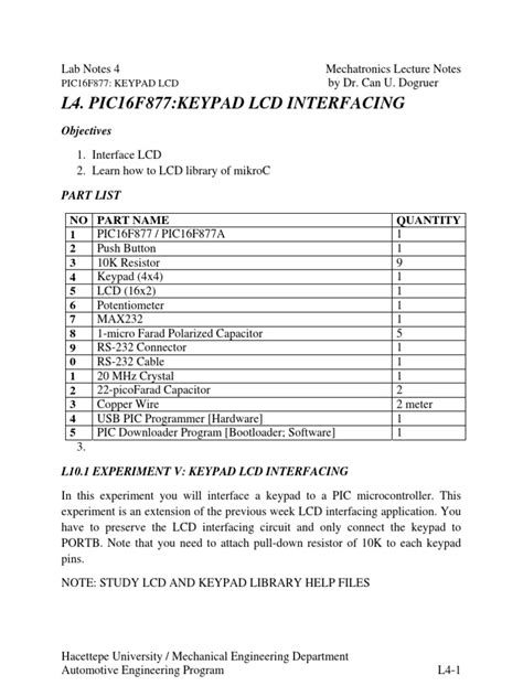 Lab 4 Keypad Lcd Interfacing Pdf Pic Microcontroller Manufactured